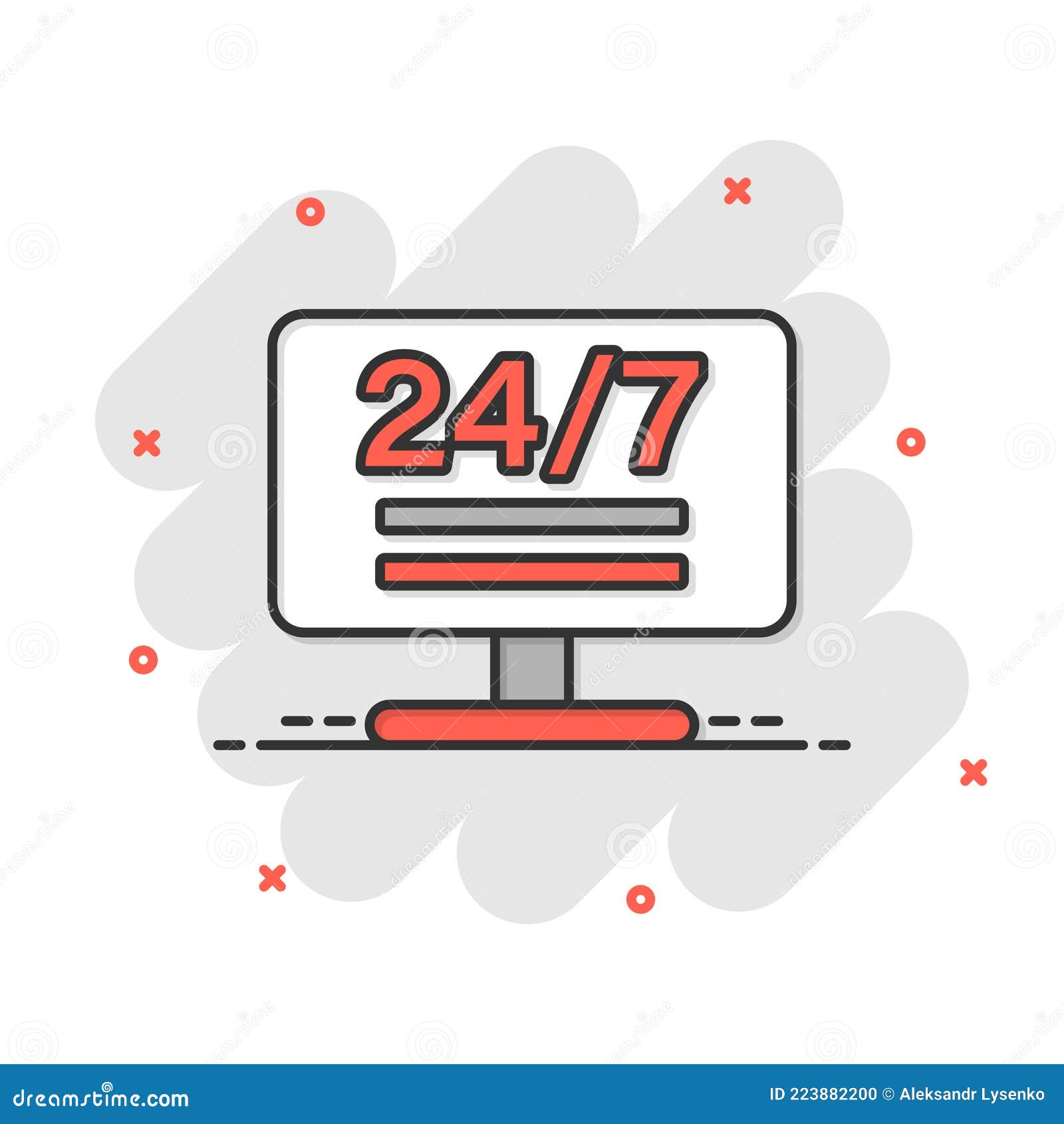 24/7 Computer Icon in Comic Style. All Day Service Cartoon Vector ...