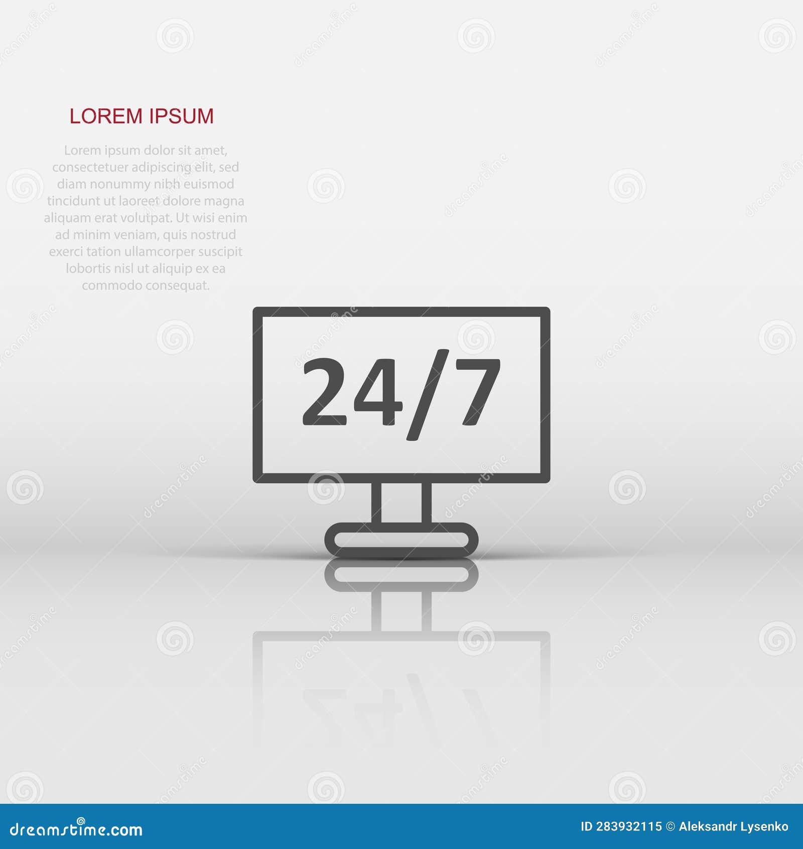 24 7 Computer Icon in Flat Style. All Day Service Vector Illustration ...