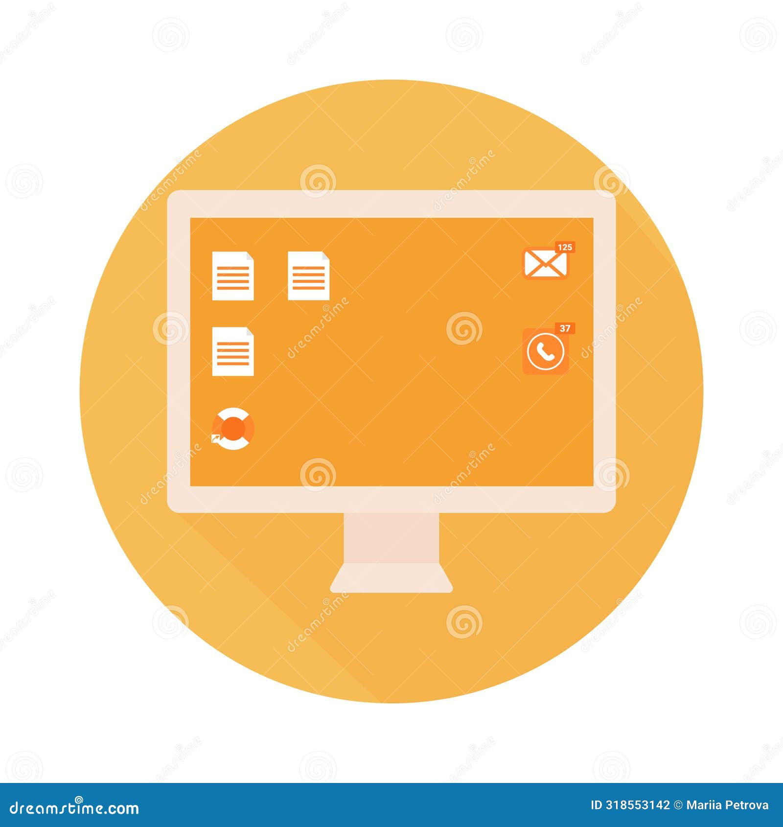Computer Icon in Flat Style on Round Yellow Background Stock Vector ...