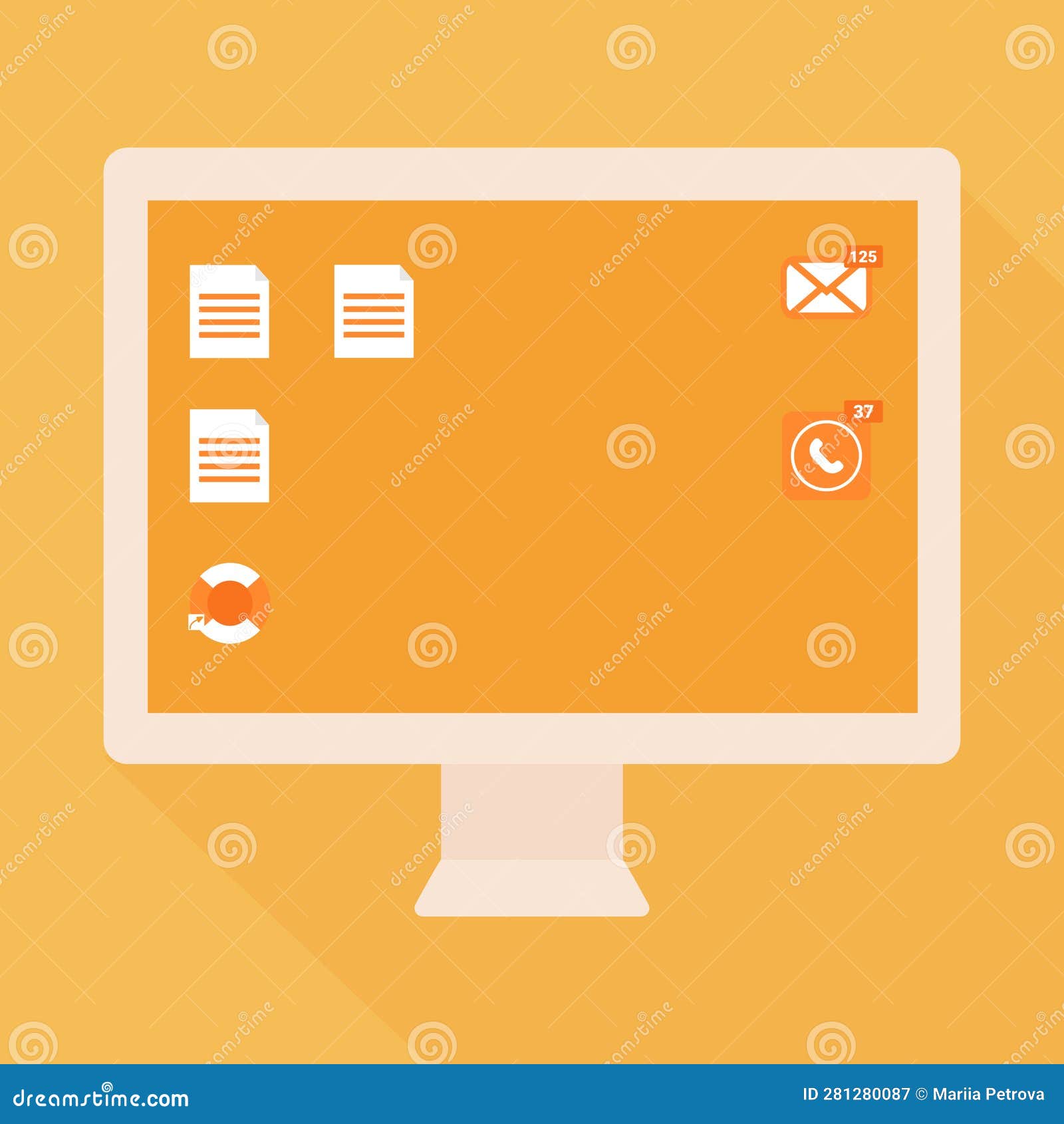 Computer Icon in Flat Style on Yellow Background Stock Vector ...