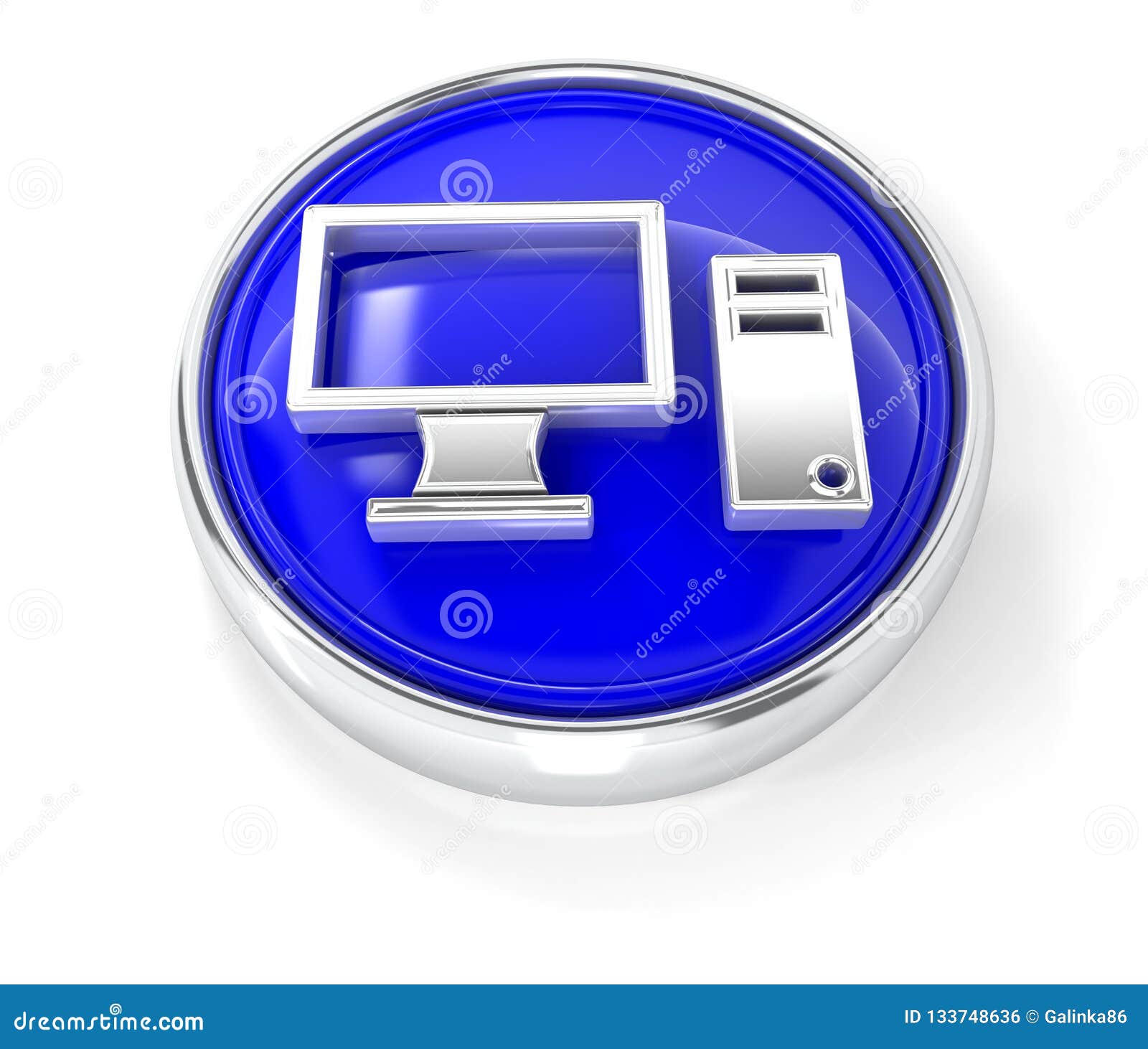 Computer Icon on Glossy Blue Round Button Stock Illustration ...