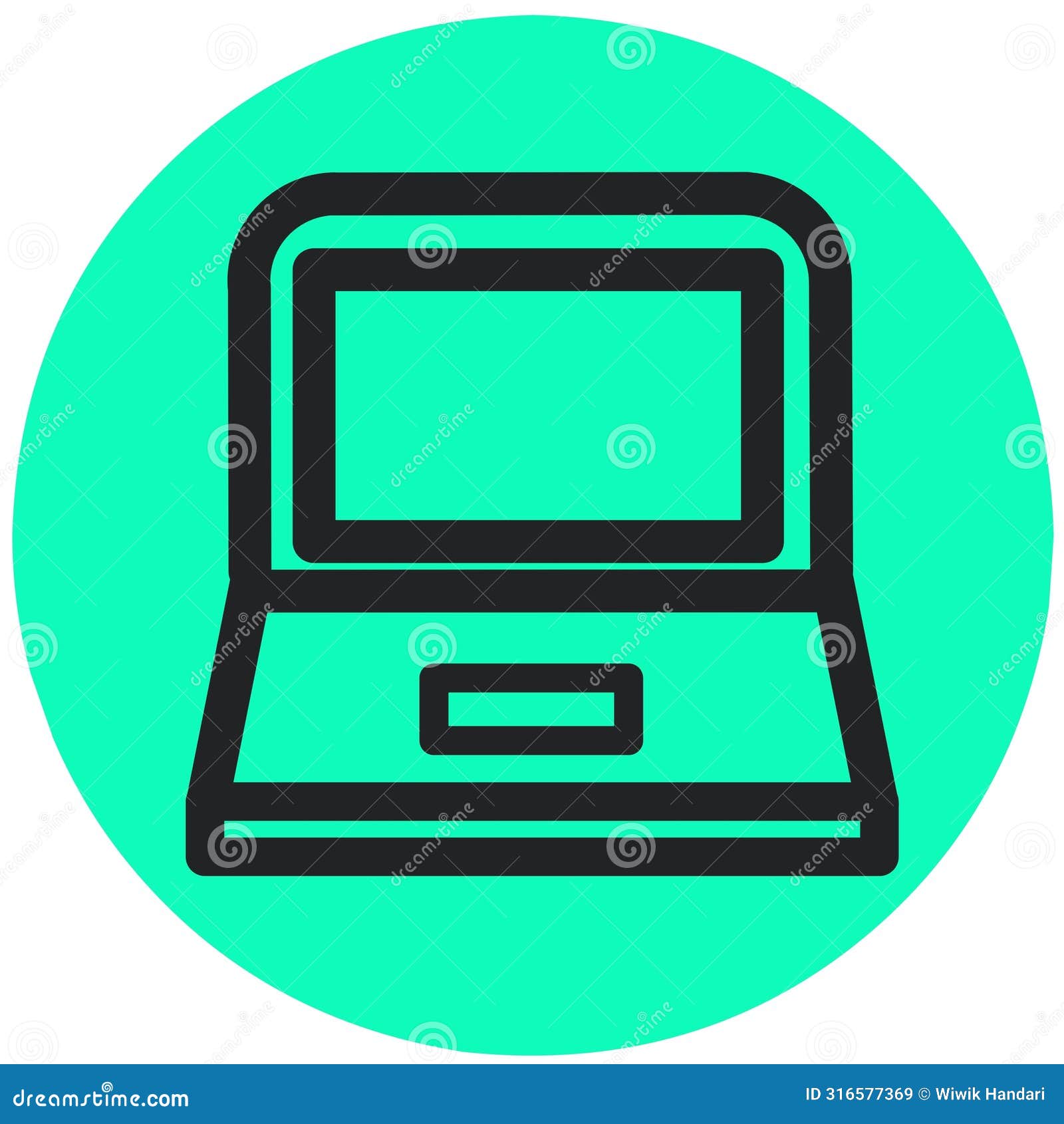 Computer Icon. Notebook or Laptop Pc Symbol. Green Circle Button with ...