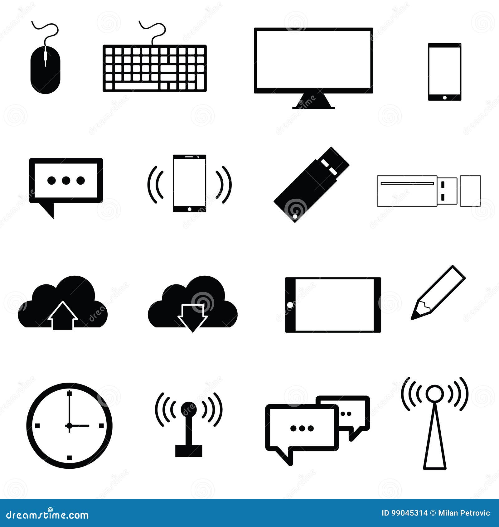 Computer Icon Set in Black Color Illustration Stock Vector ...