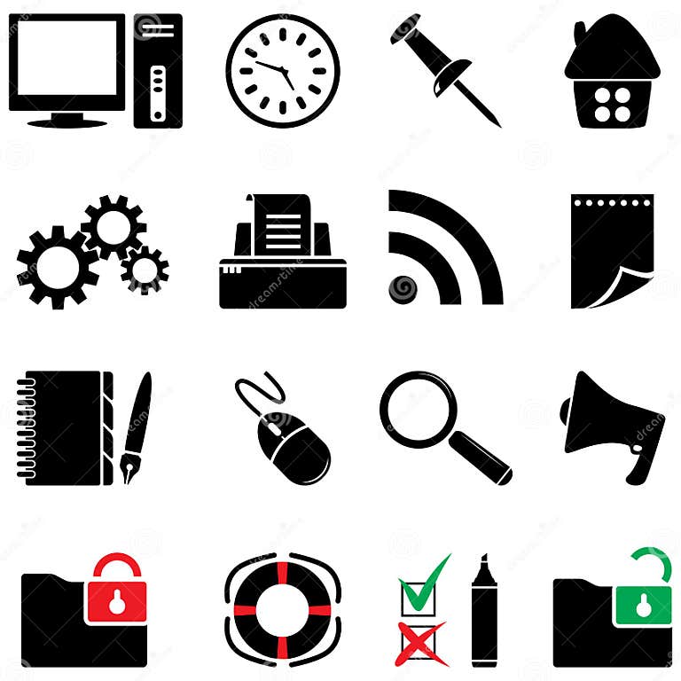 Computer Icon Set (black and White Colors) Stock Vector - Illustration ...