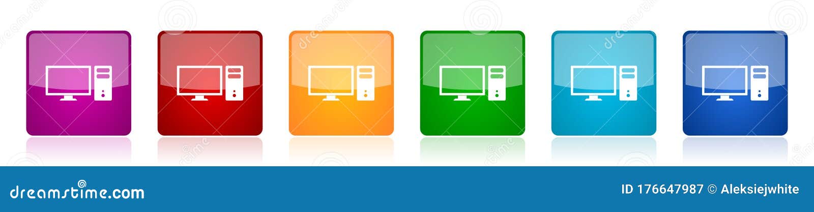Computer Icon Set, Monitor, Screen, Pc Colorful Square Glossy Vector ...