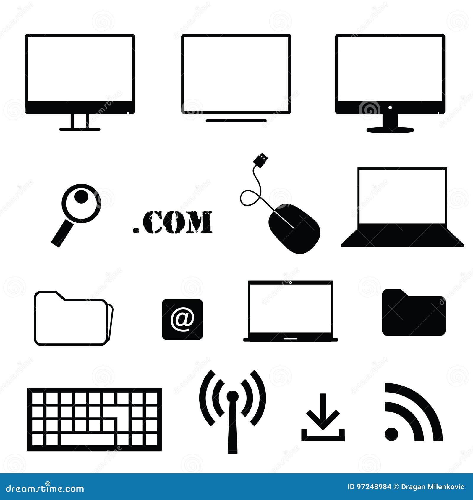 Computer Icon Technology Set in Black Color Illustration Stock Vector ...