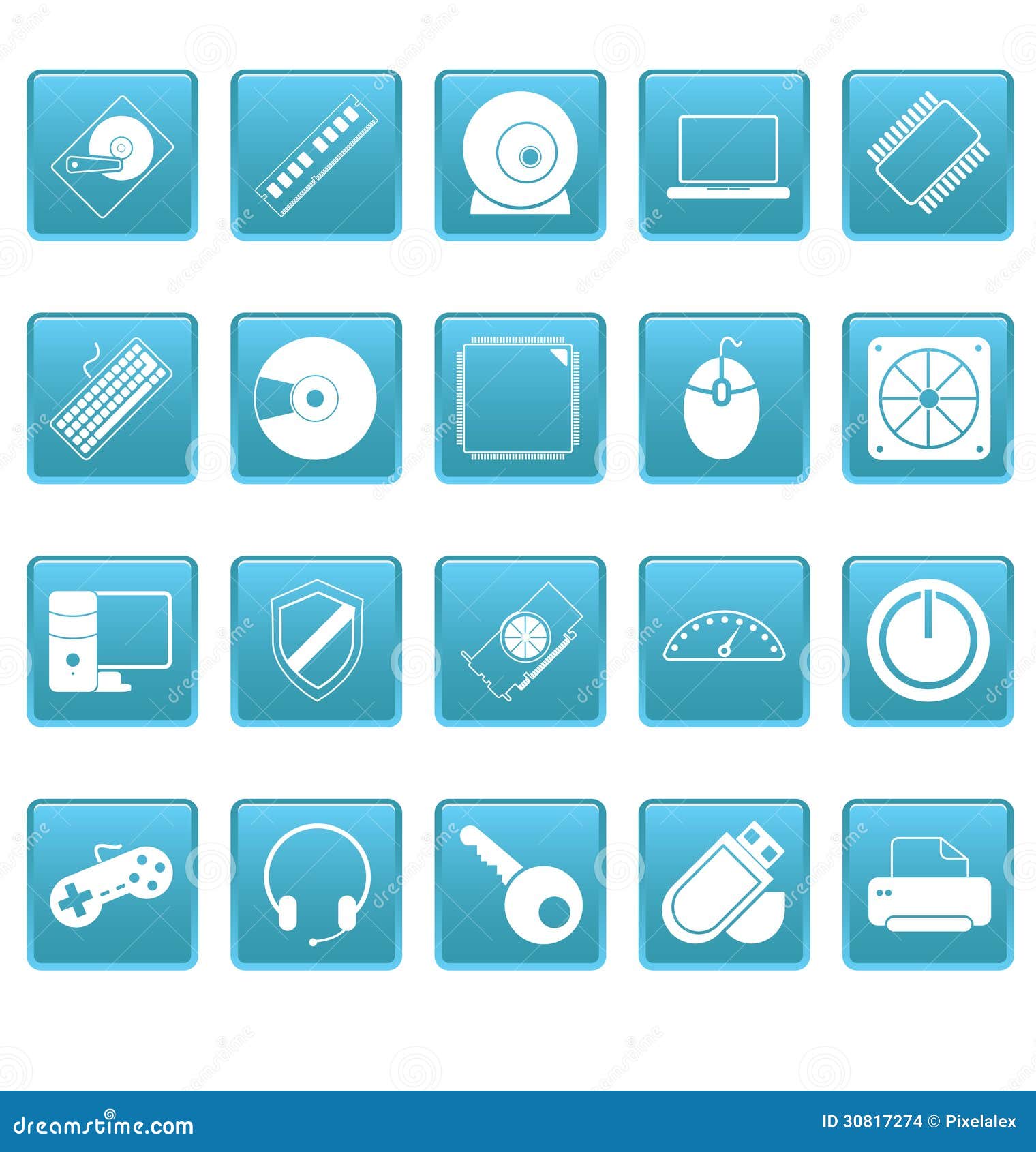 Computer Icons on Blue Squares Stock Vector - Illustration of keyboard ...
