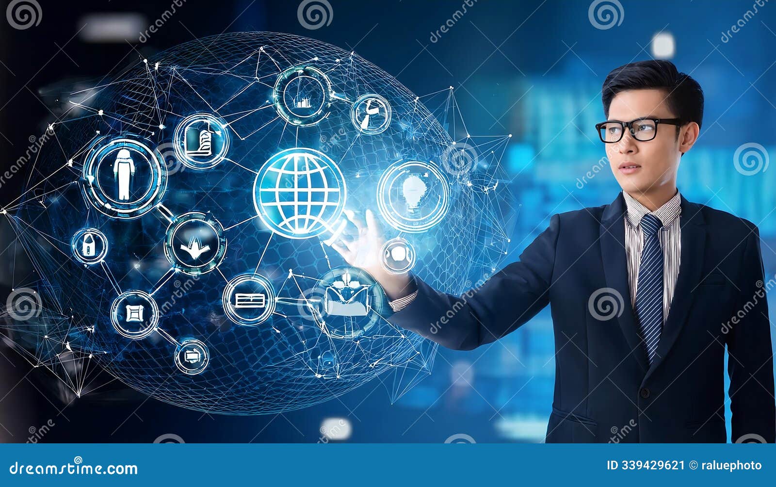 Computer Icons Concept and the Man Who Shows the Network Stock ...