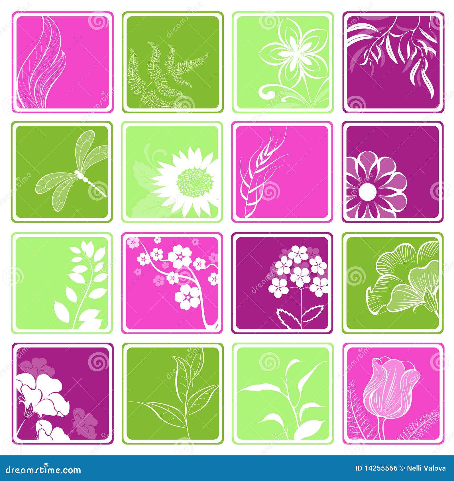 Computer Icons with Flowers and Branches Stock Vector - Illustration of ...