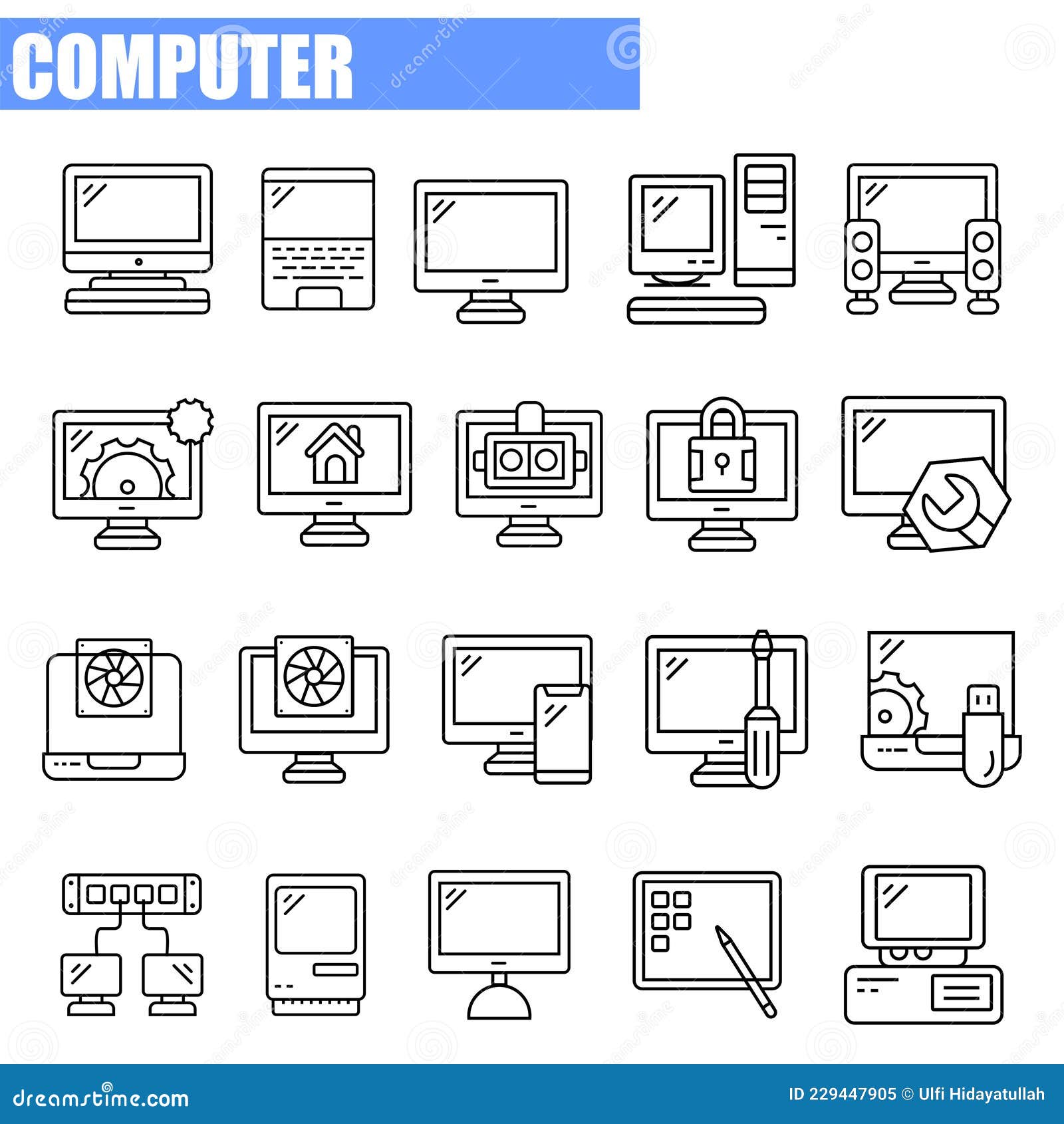 20 Computer Icons in Line Form. Stock Vector - Illustration of form ...