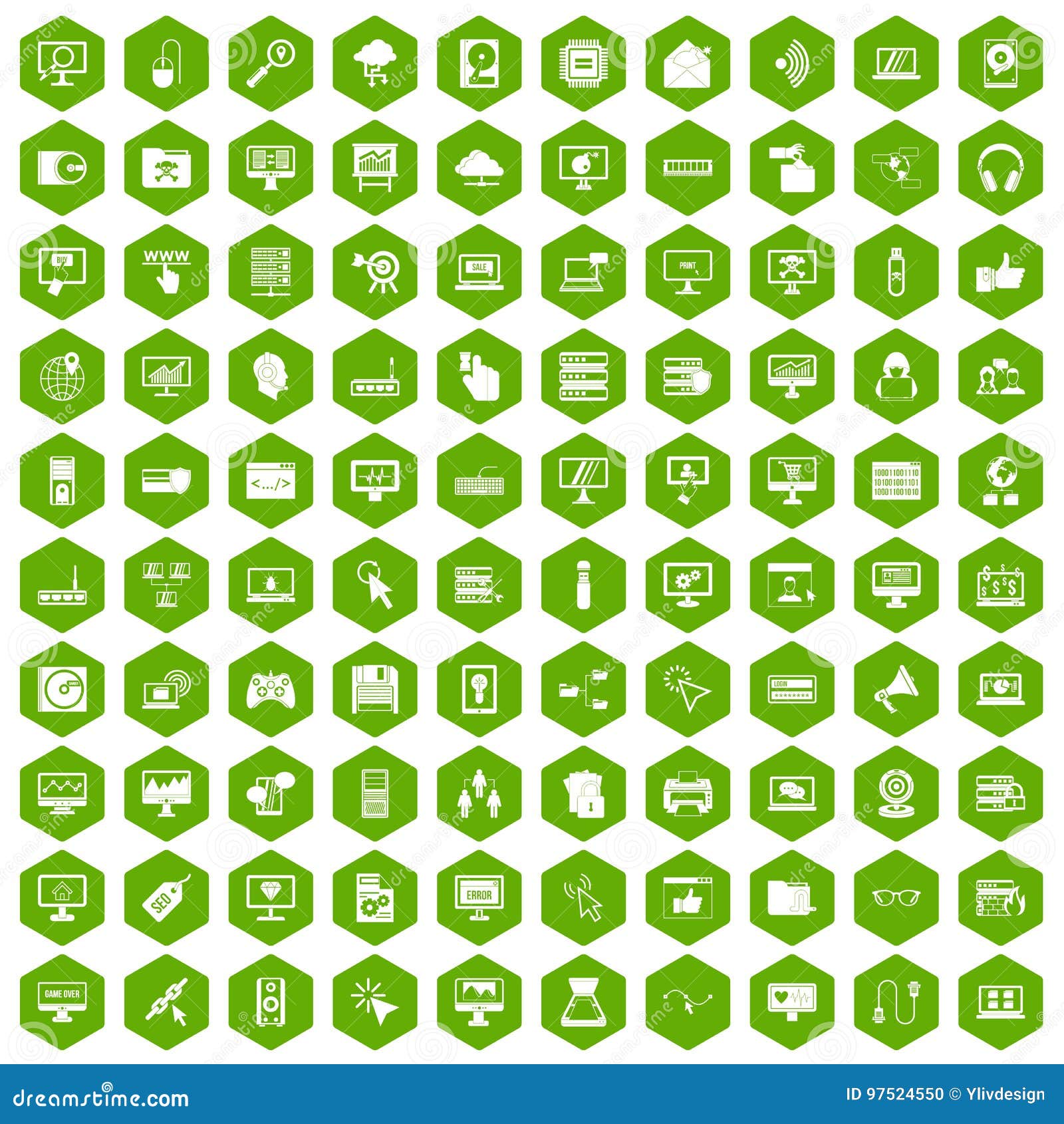 100 Computer Icons Hexagon Green Stock Vector - Illustration of printer ...