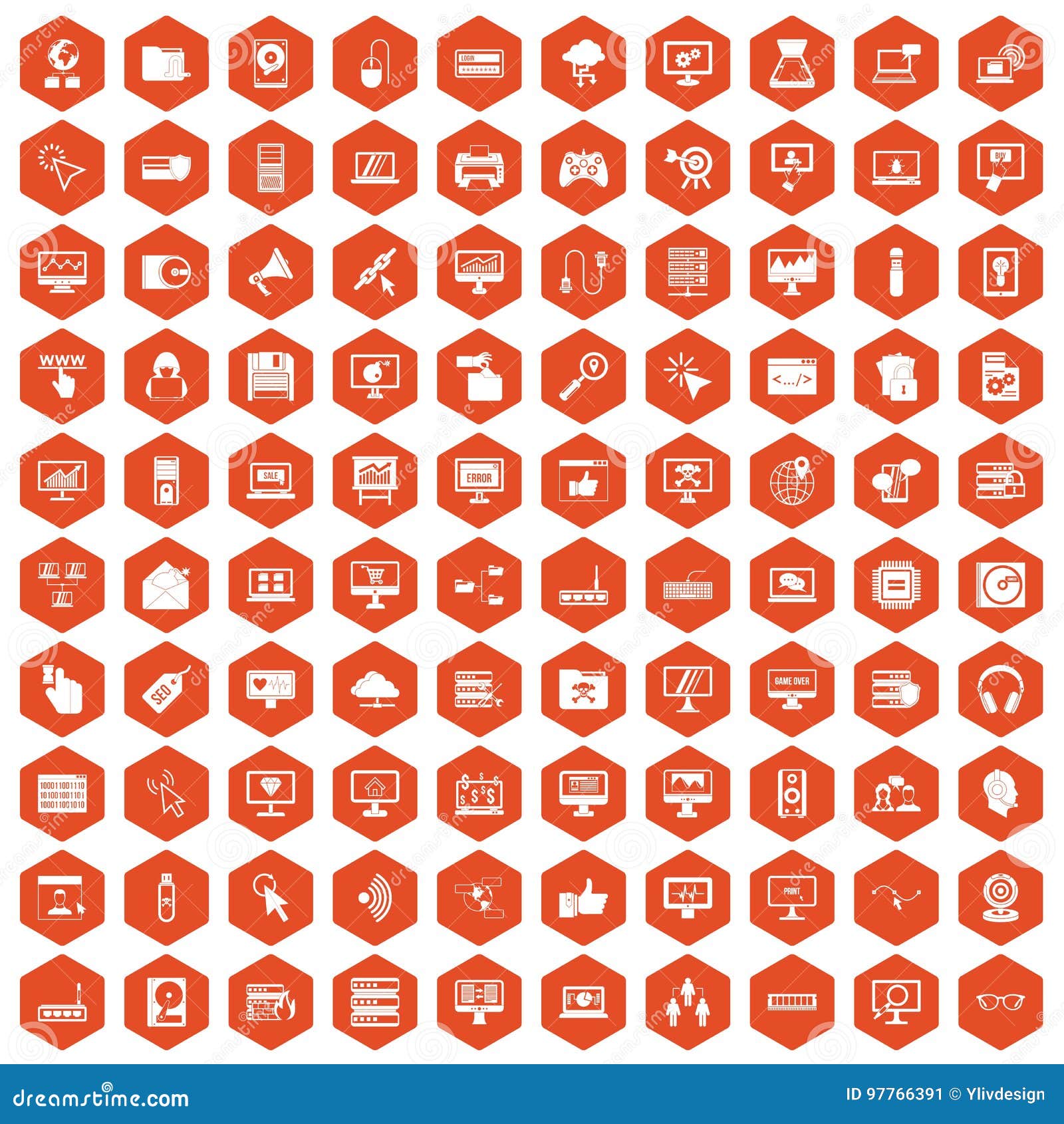 100 Computer Icons Hexagon Orange Stock Vector - Illustration of hacker ...