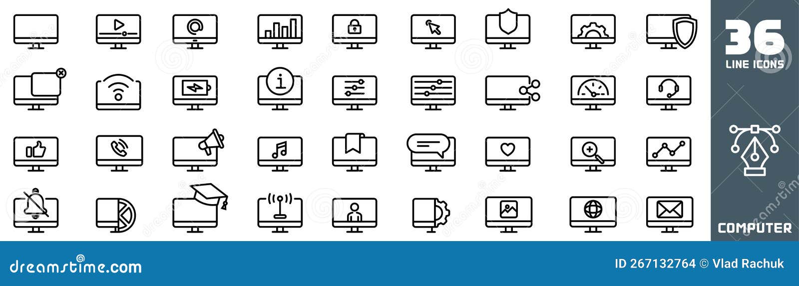 Computer Icons Pack. PC Icons. Paper Work Icons. Thin Line Icons Set ...