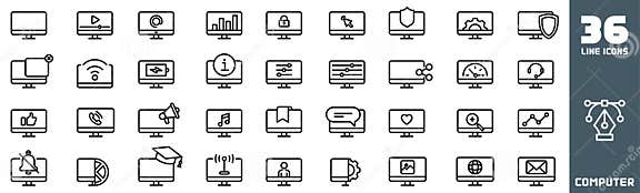 Computer Icons Pack. PC Icons. Paper Work Icons. Thin Line Icons Set. Flat Icon Collection Set ...