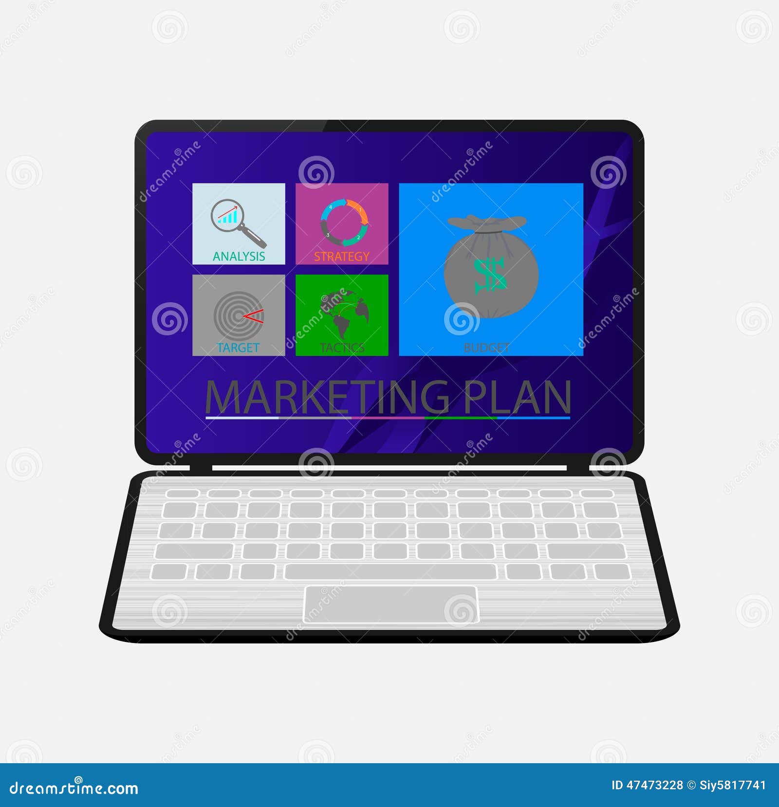 Computer and Icons Phases of the Marketing Plan Stock Vector ...
