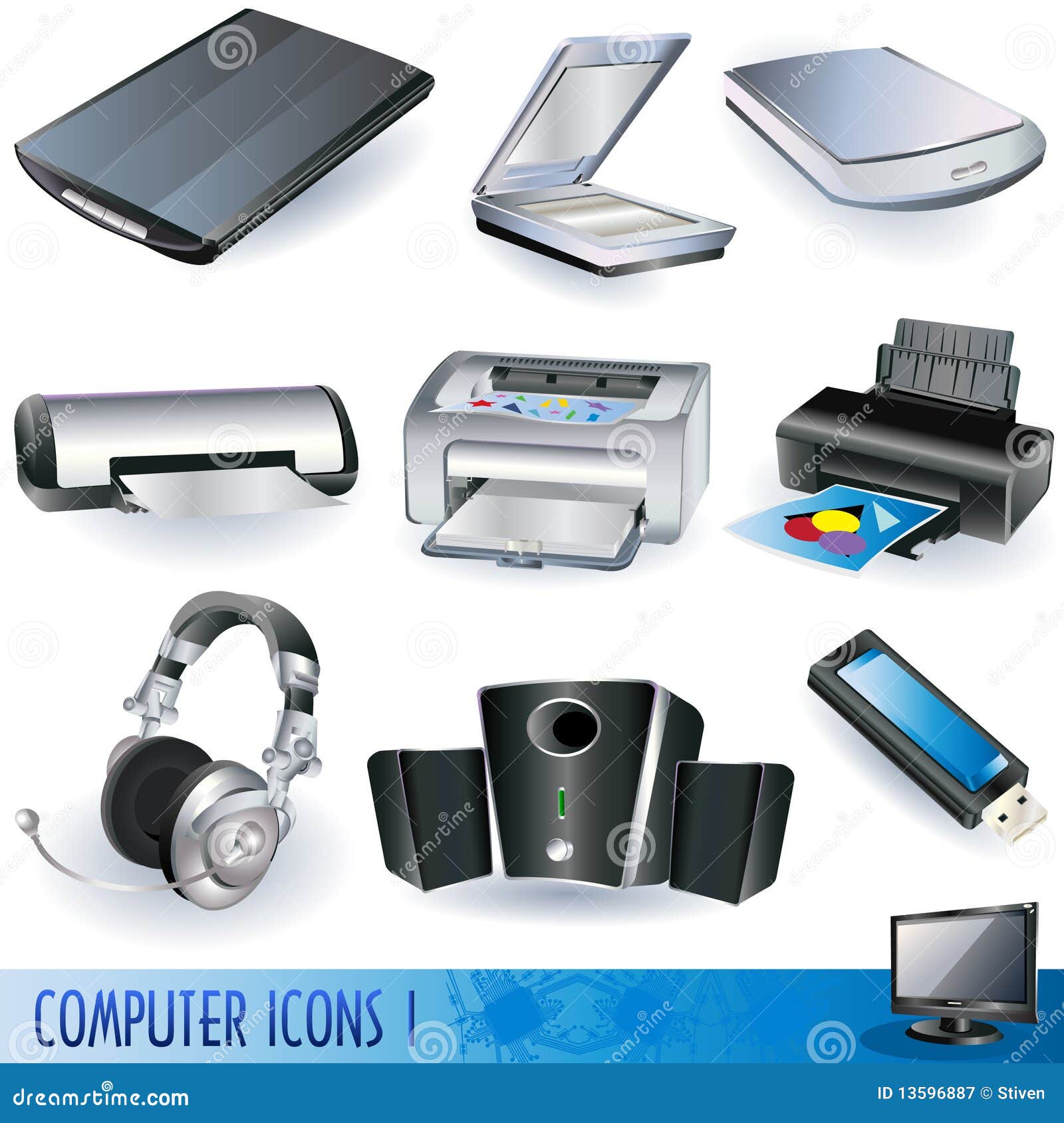 Computer icons set stock vector. Illustration of electronics - 13596887