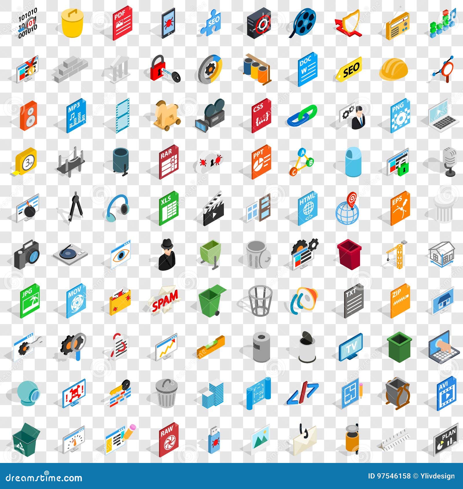 100 Computer Icons Set, Isometric 3d Style Stock Vector - Illustration ...