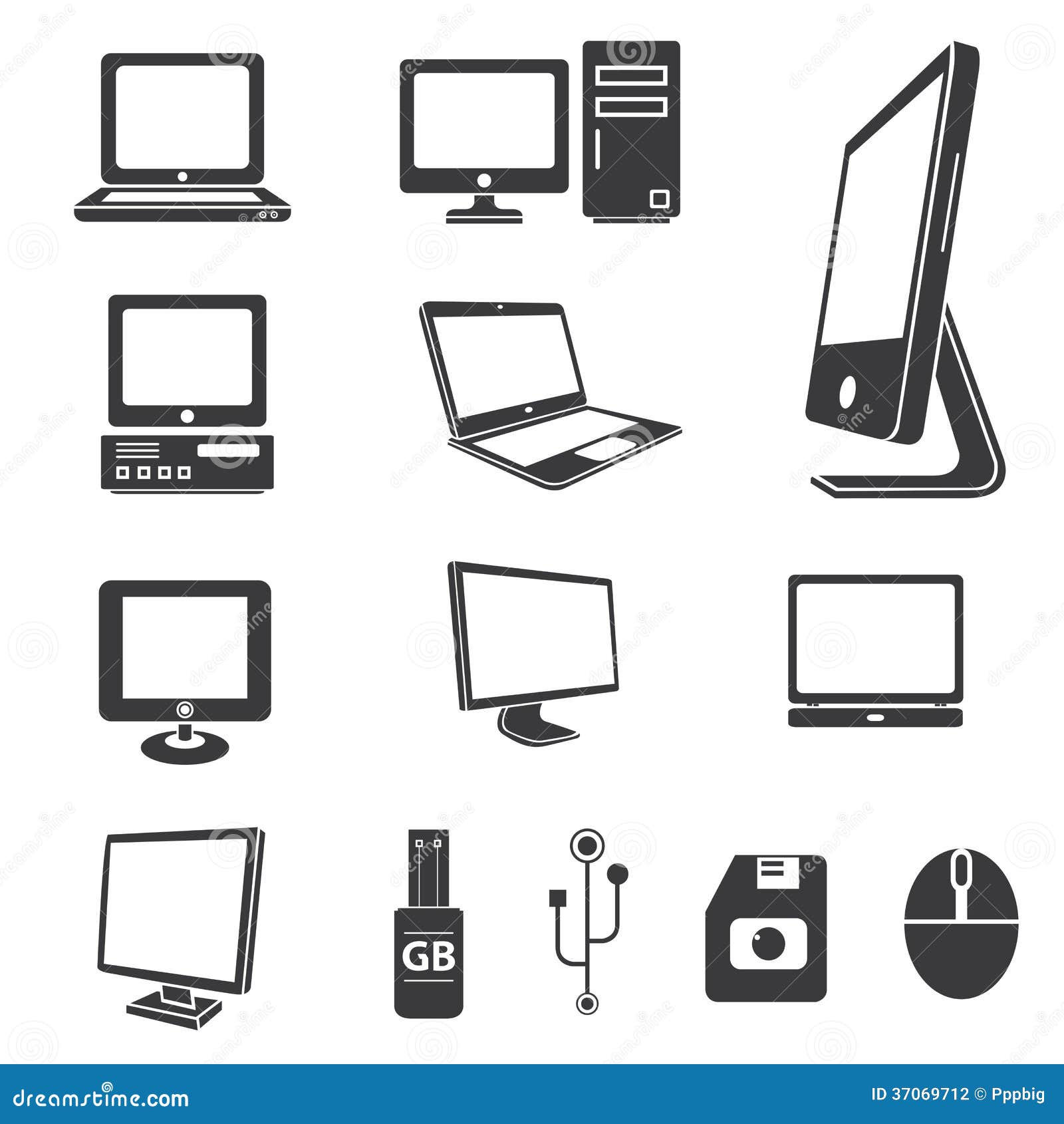 Computer icons set stock illustration. Illustration of digital - 37069712