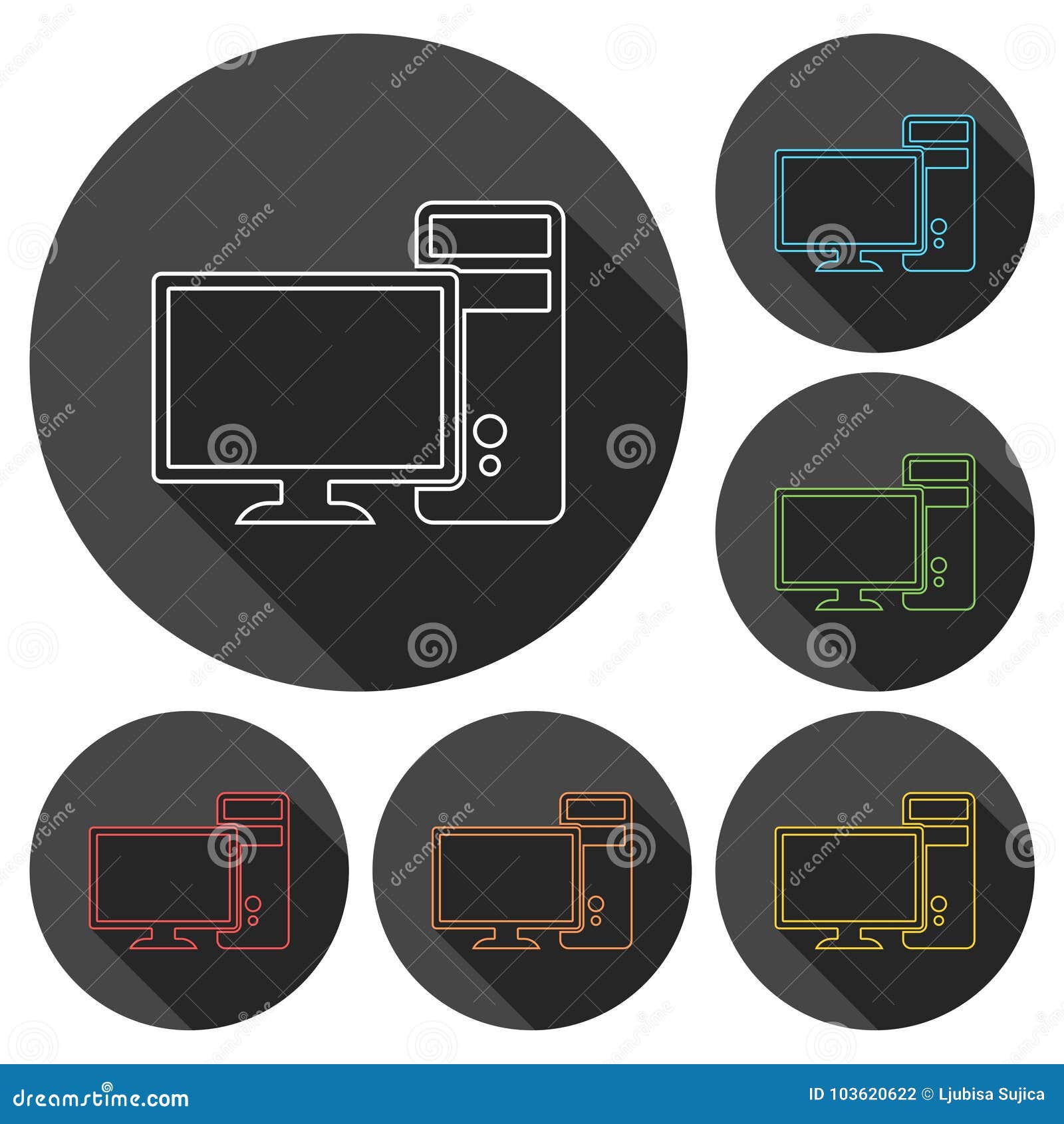 Computer Icons Set with Long Shadow Stock Vector - Illustration of ...