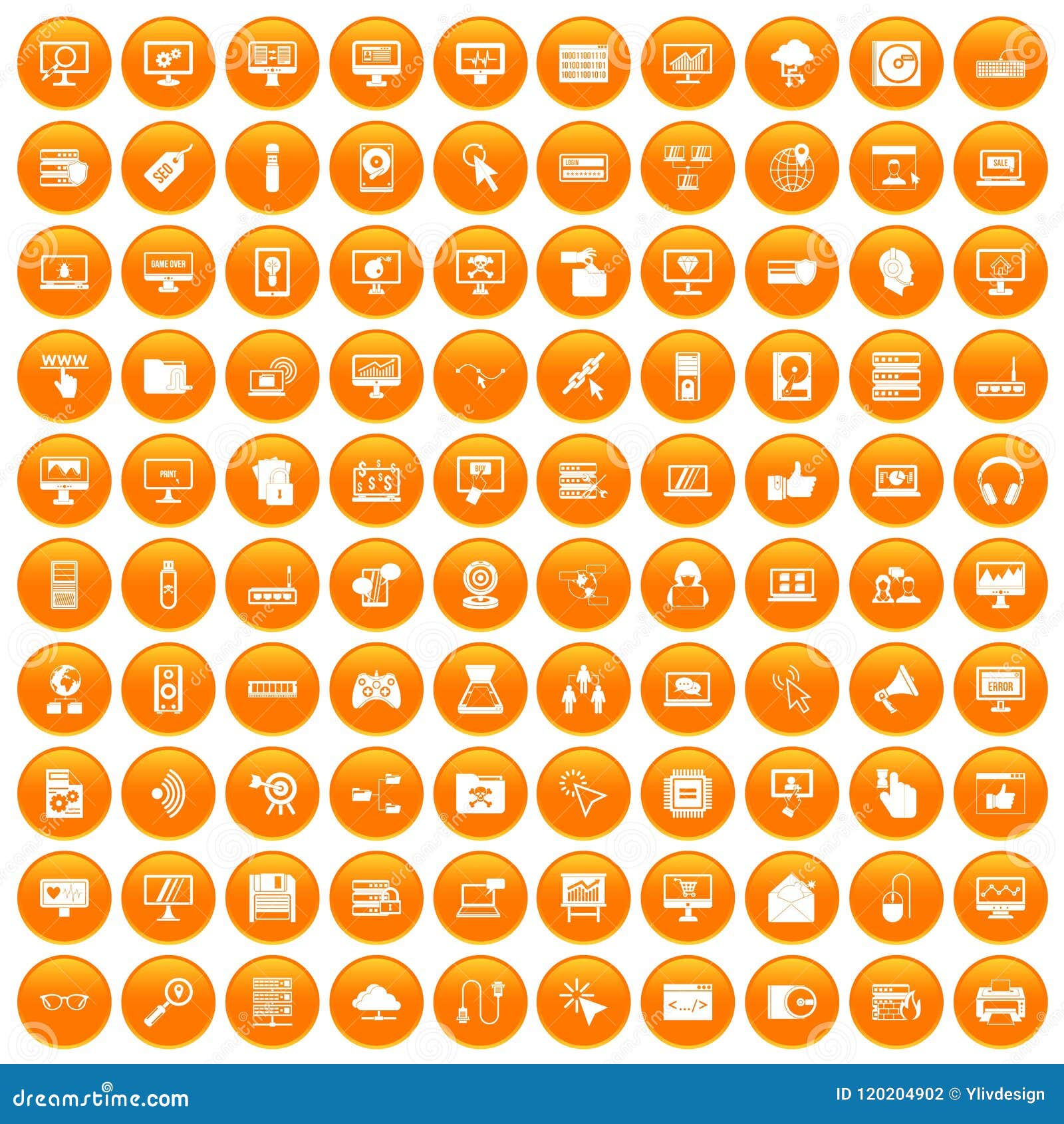 100 Computer Icons Set Orange Stock Vector - Illustration of idea ...