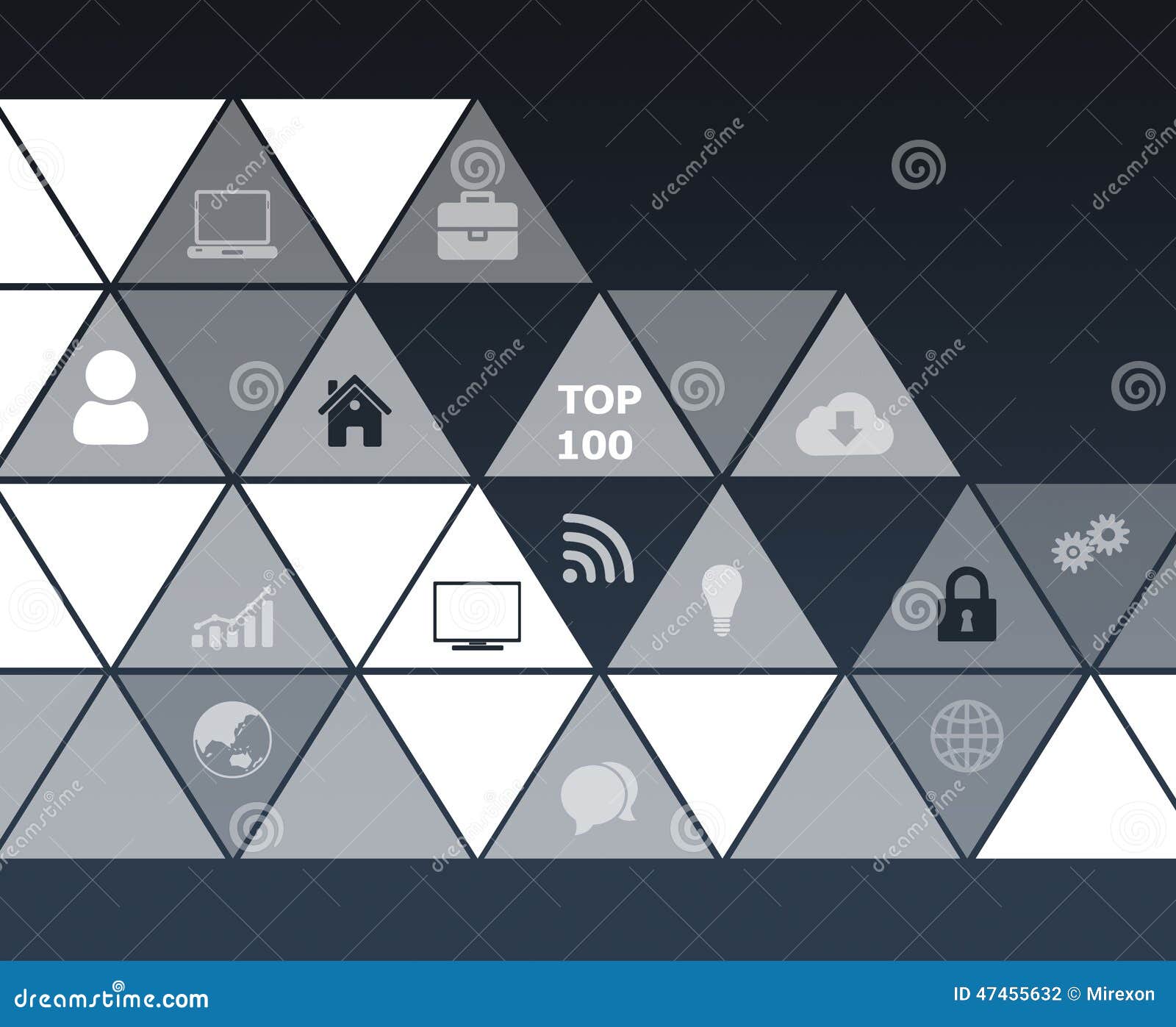 Computer Icons in a Triangle on Dark Background. Stock Illustration ...