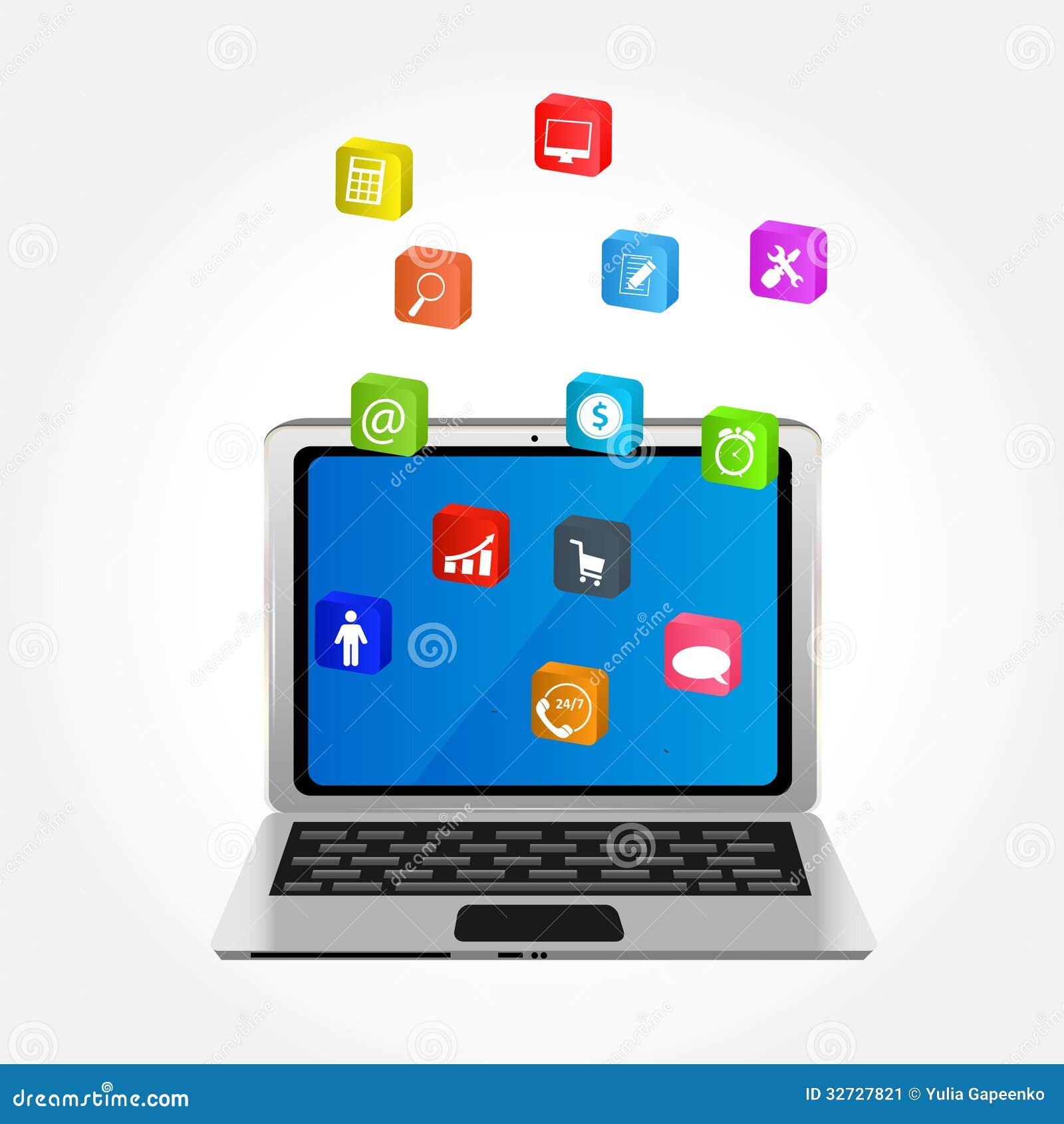 Computer with Icons Vector Illustration Stock Vector - Illustration of ...