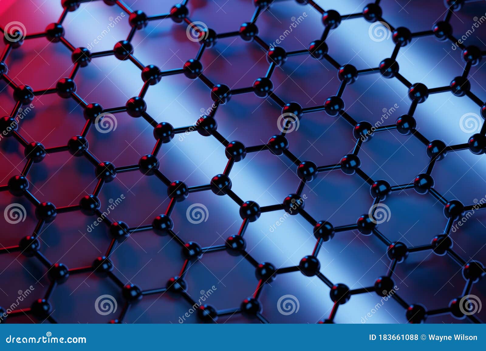 3D Illustration Of Graphene Meshes, Tunnel Of Molecules On Graphene ...