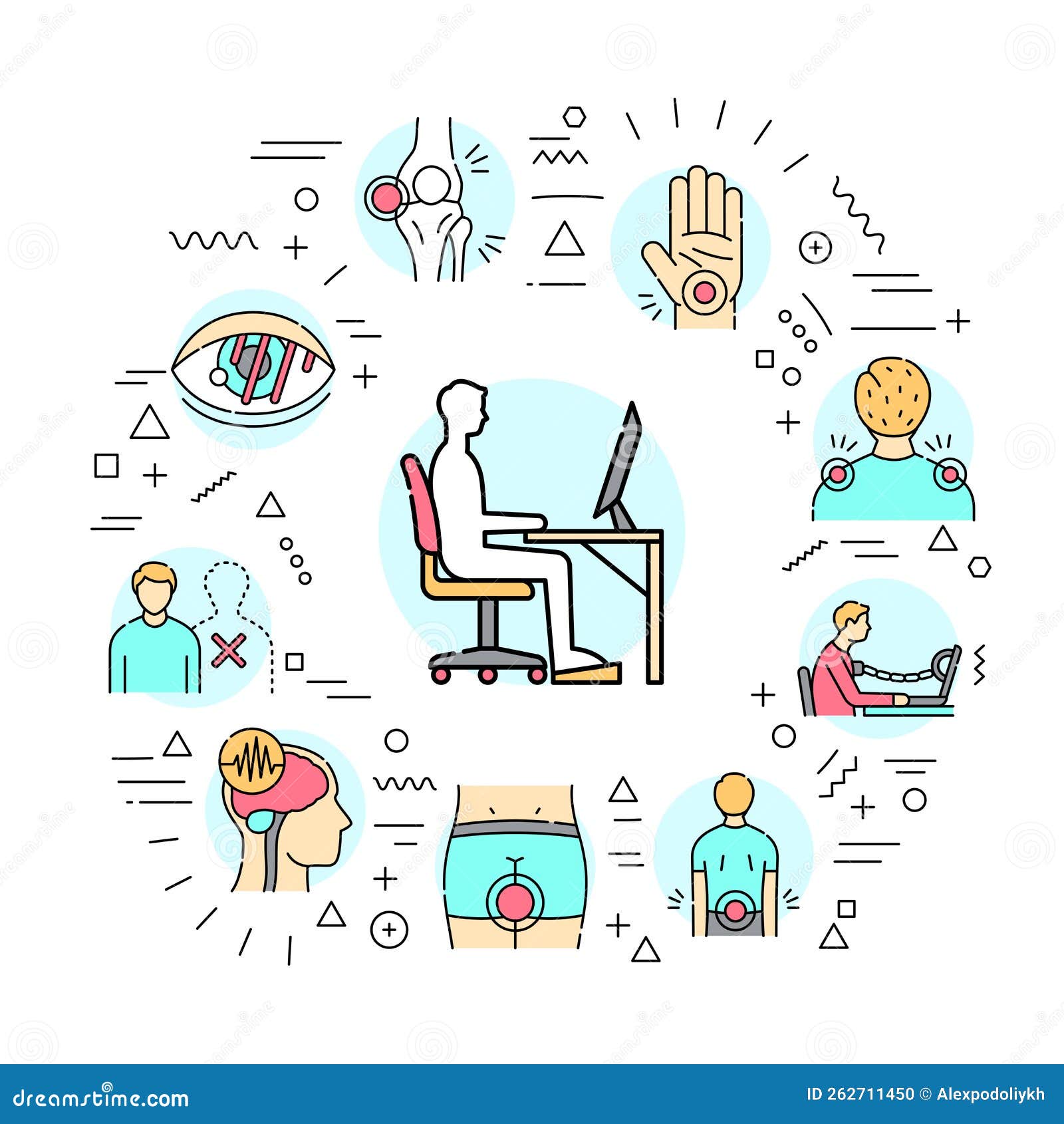 Computer-induced Medical Problem Web Banner. Infographics with Linear ...