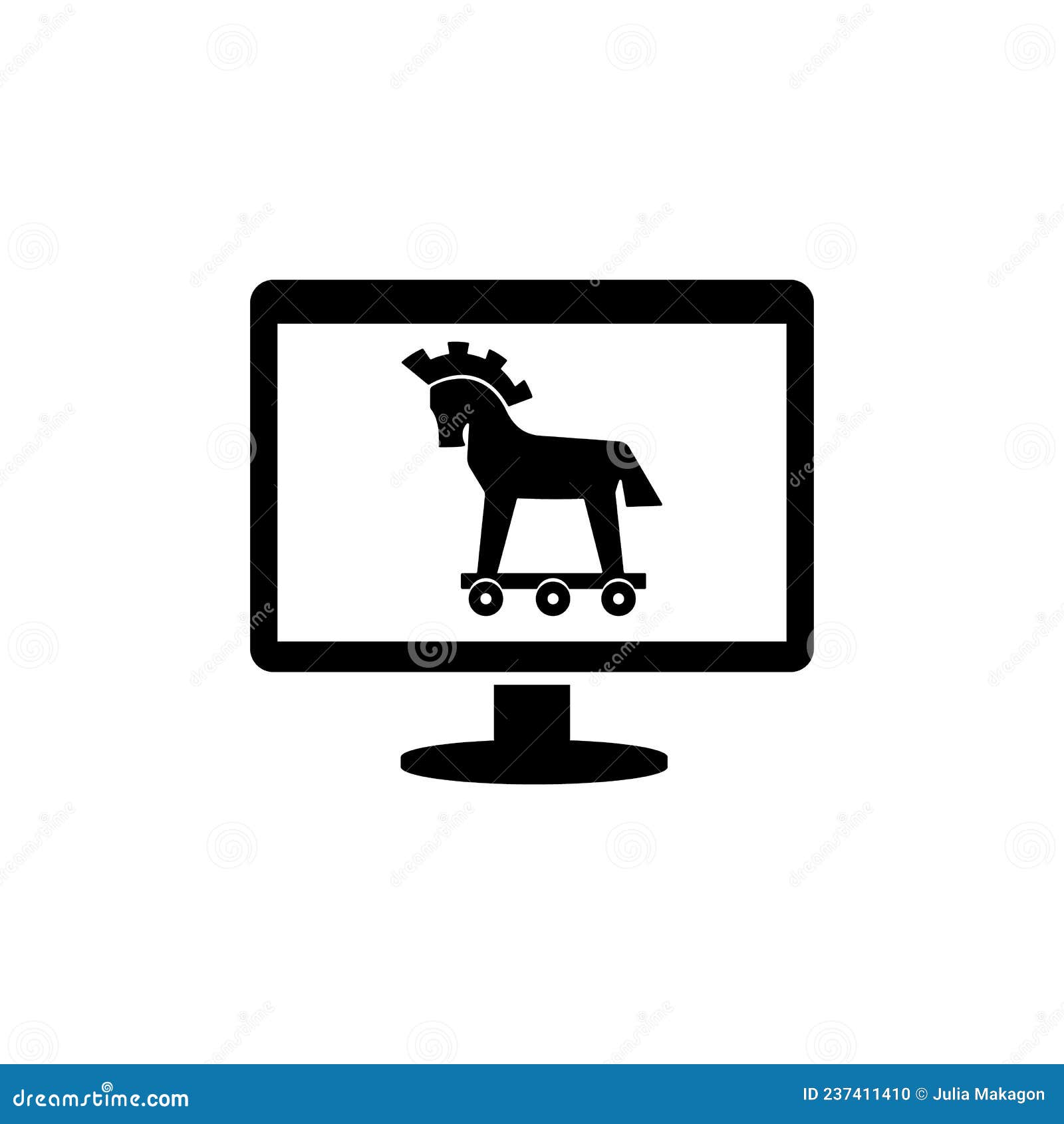 Computer Infected with a Malicious Trojan Horse. Silhouette of a Trojan ...