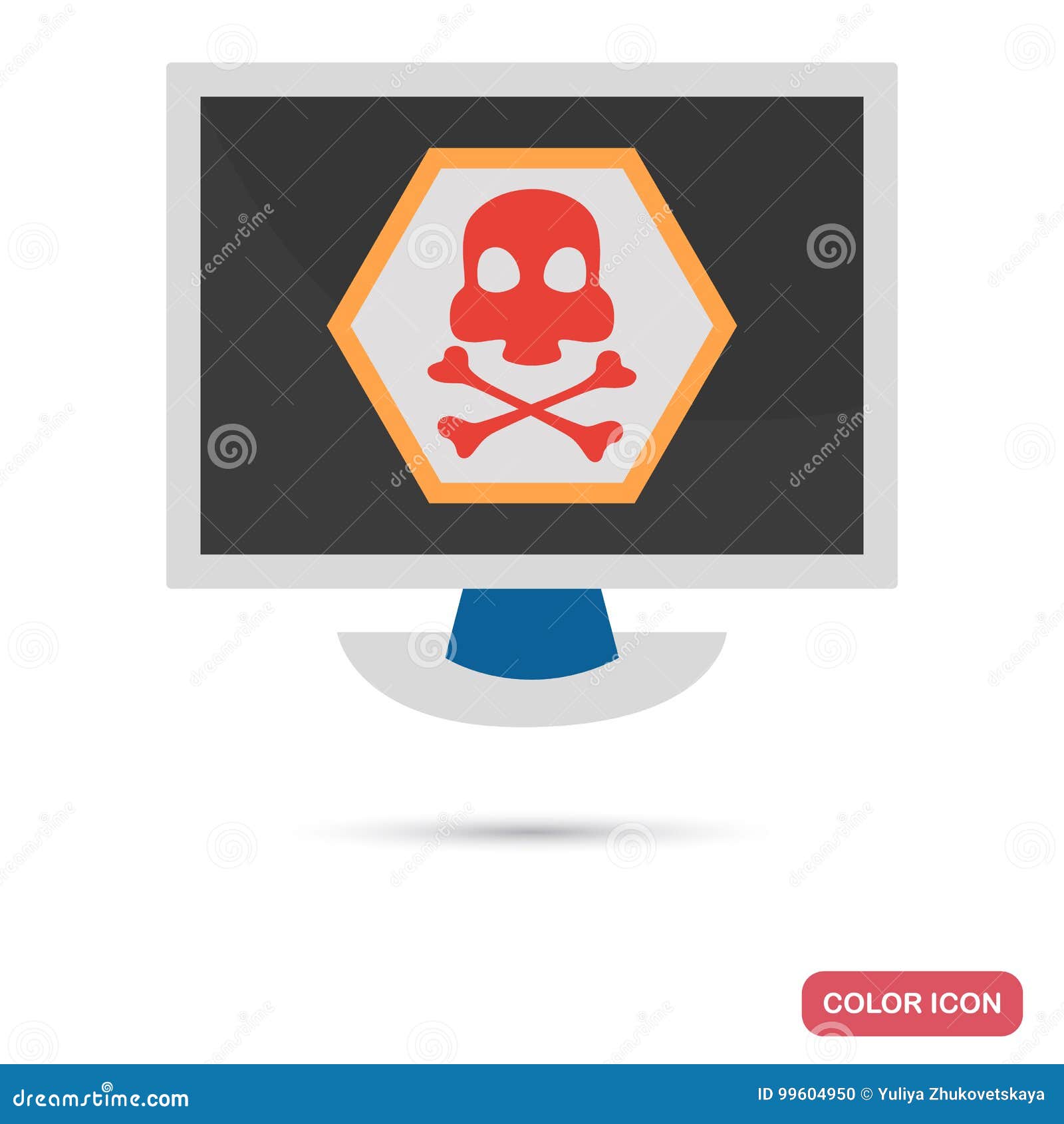 Computer Infected with Virus Color Flat Icon Stock Vector ...