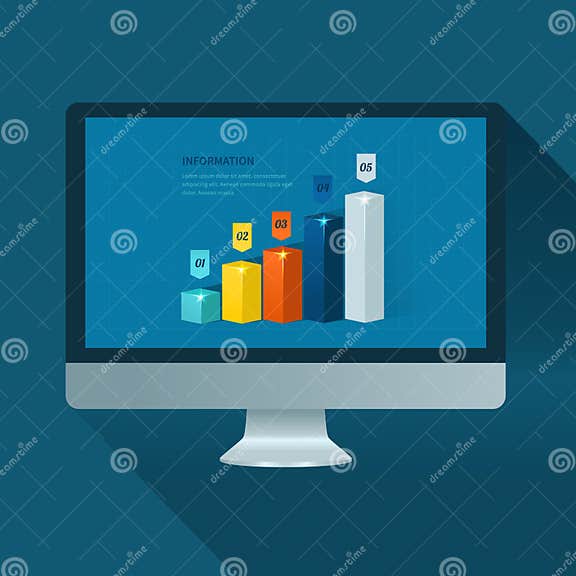 Computer with Infographics on the Screen Stock Vector - Illustration of ...