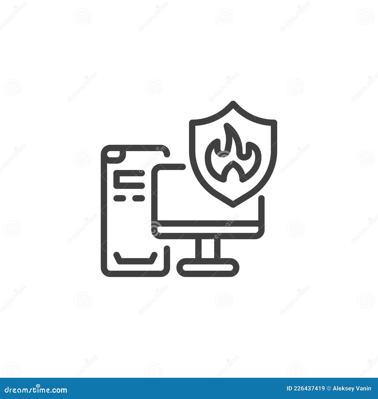Computer Insurance Line Icon Stock Vector - Illustration of display ...