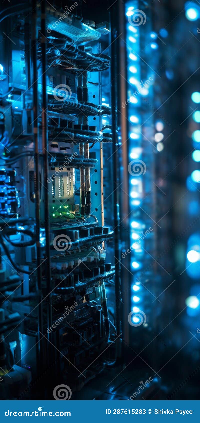 Computer Internal Parts Blue Glowing Generative AI Stock Illustration ...