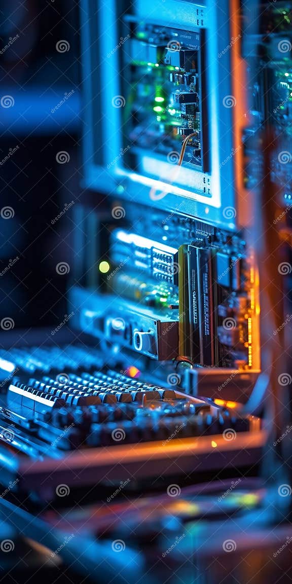 Computer Internal Parts Light Blue Glowing Generative AI Stock ...