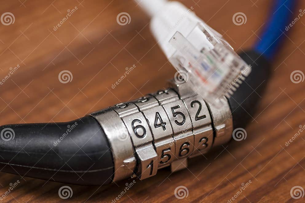 Computer Internet Cable and Lock. Internet Security Concept Stock Image ...