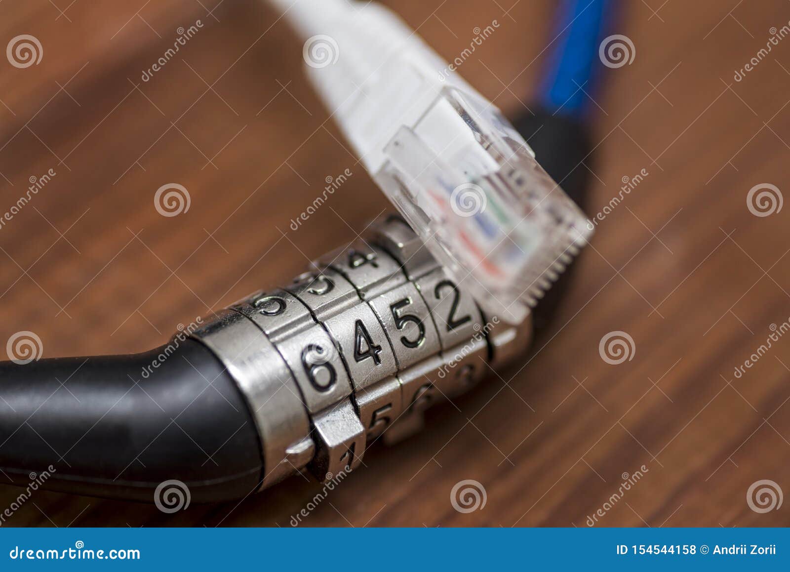 Computer Internet Cable and Lock. Internet Security Concept Stock Photo ...