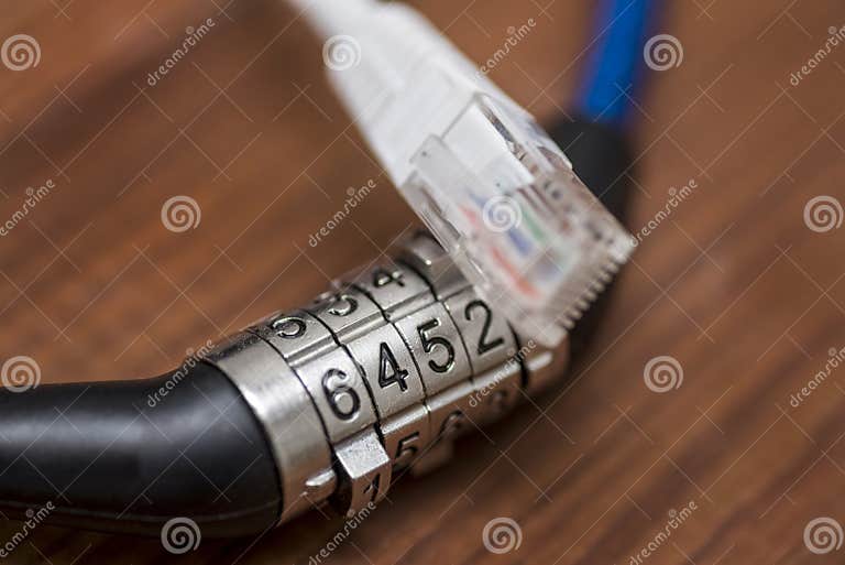 Computer Internet Cable and Lock. Internet Security Concept Stock Photo ...