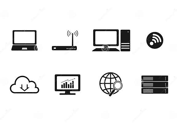 Computer Internet Icon Set, Black and White Isolated Signs Stock Vector ...