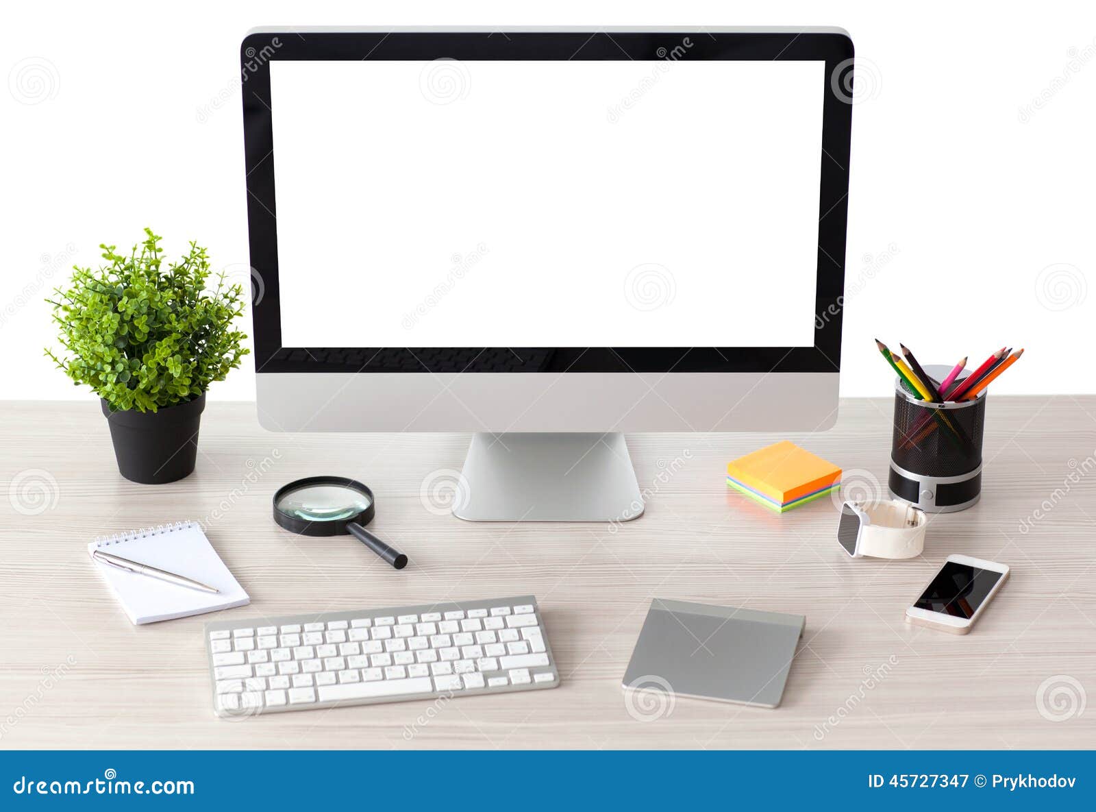 Computer with Isolated Screen Stands on the Table Stock Image - Image ...