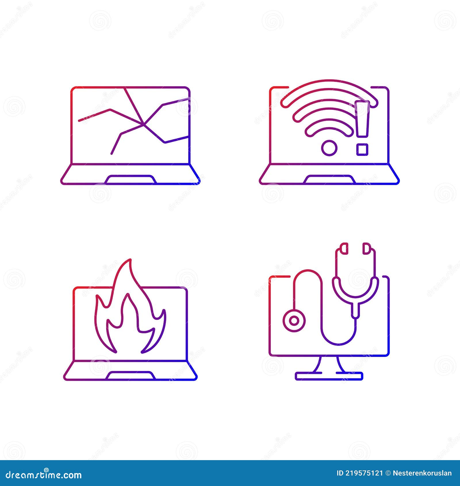 Computer Issues Gradient Linear Vector Icons Set Stock Vector ...