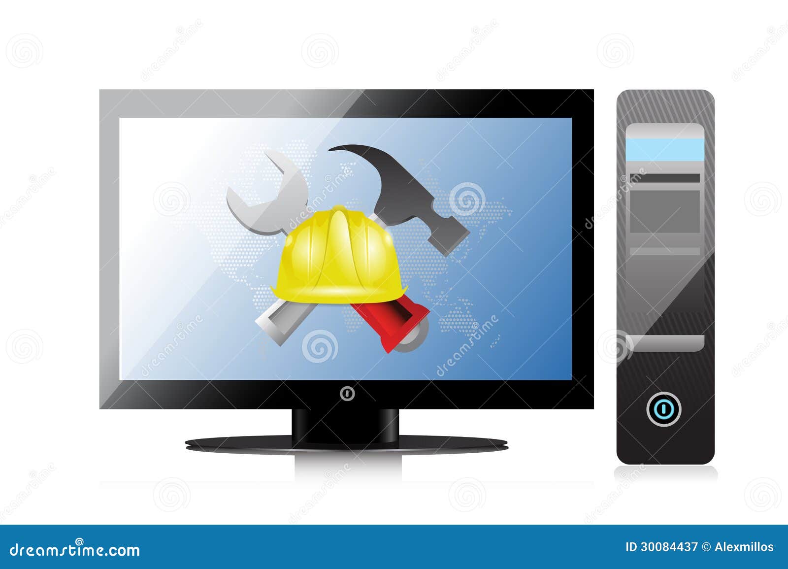 Computer with Issues and Under Construction Sign Stock Illustration ...