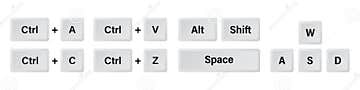 Computer Key Combinations. Set of Key Combitations. Command Set Icons. Click Button. Computer ...