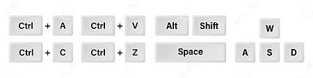 Computer Key Combinations. Set of Key Combitations. Command Set Icons. Click Button. Computer ...