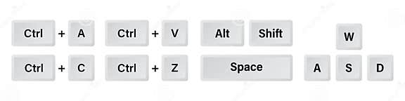 Computer Key Combinations. Set of Key Combitations. Command Set Icons. Click Button. Computer ...