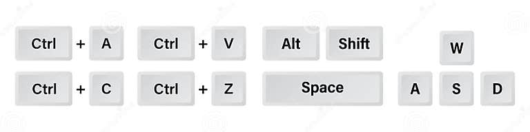 Computer Key Combinations. Set of Key Combitations. Command Set Icons. Click Button. Computer ...