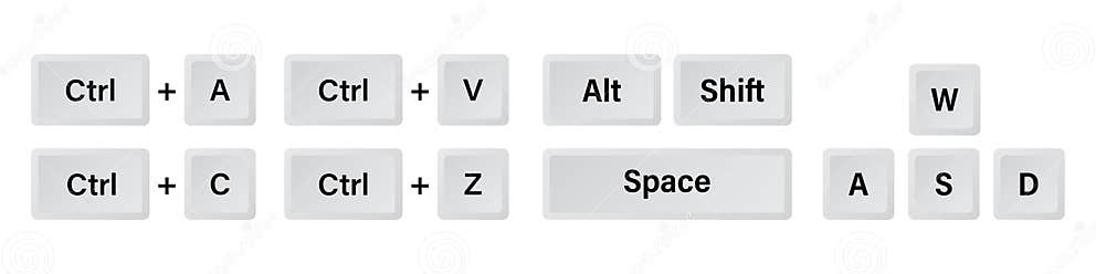 Computer Key Combinations. Set of Key Combitations. Command Set Icons. Click Button. Computer ...