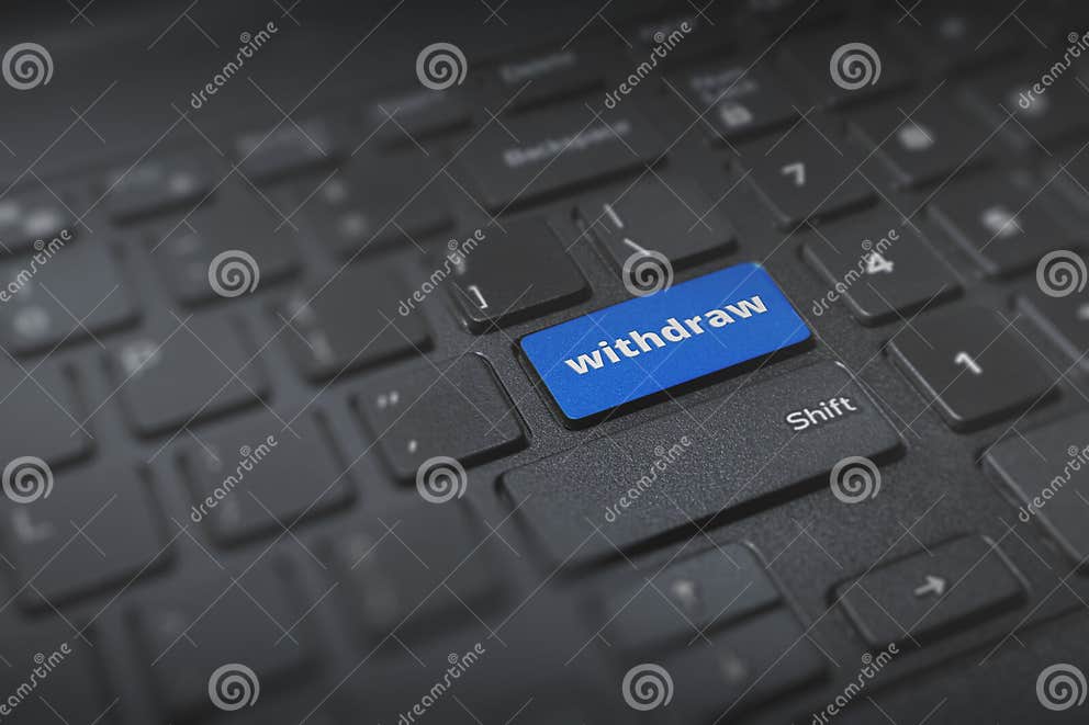 Highlighted Blue Withdraw Key on Computer Keyboard Stock Image - Image ...