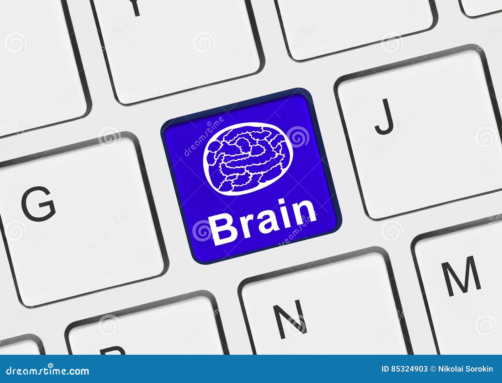 Computer Keyboard with Brain Key Stock Image - Image of future ...