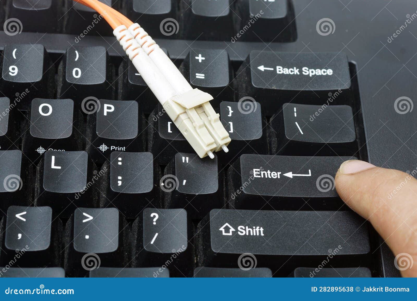 A Computer Keyboard with Cable, Concept of Internet Security and Data ...