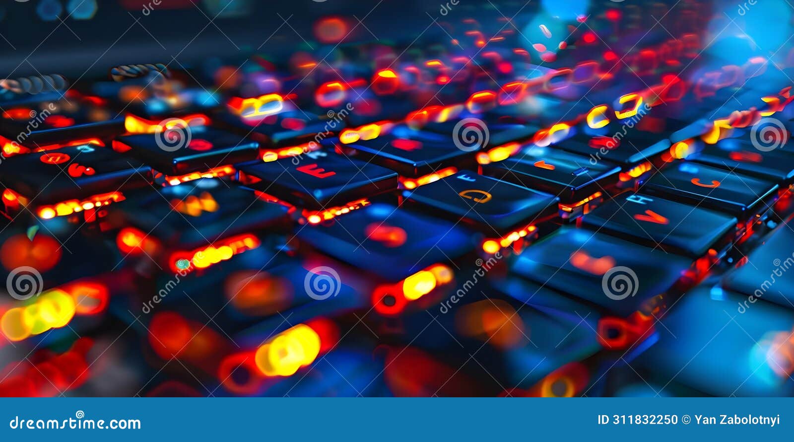 Computer Keyboard with Coding Symbols and Screen Reflection - Close-Up ...